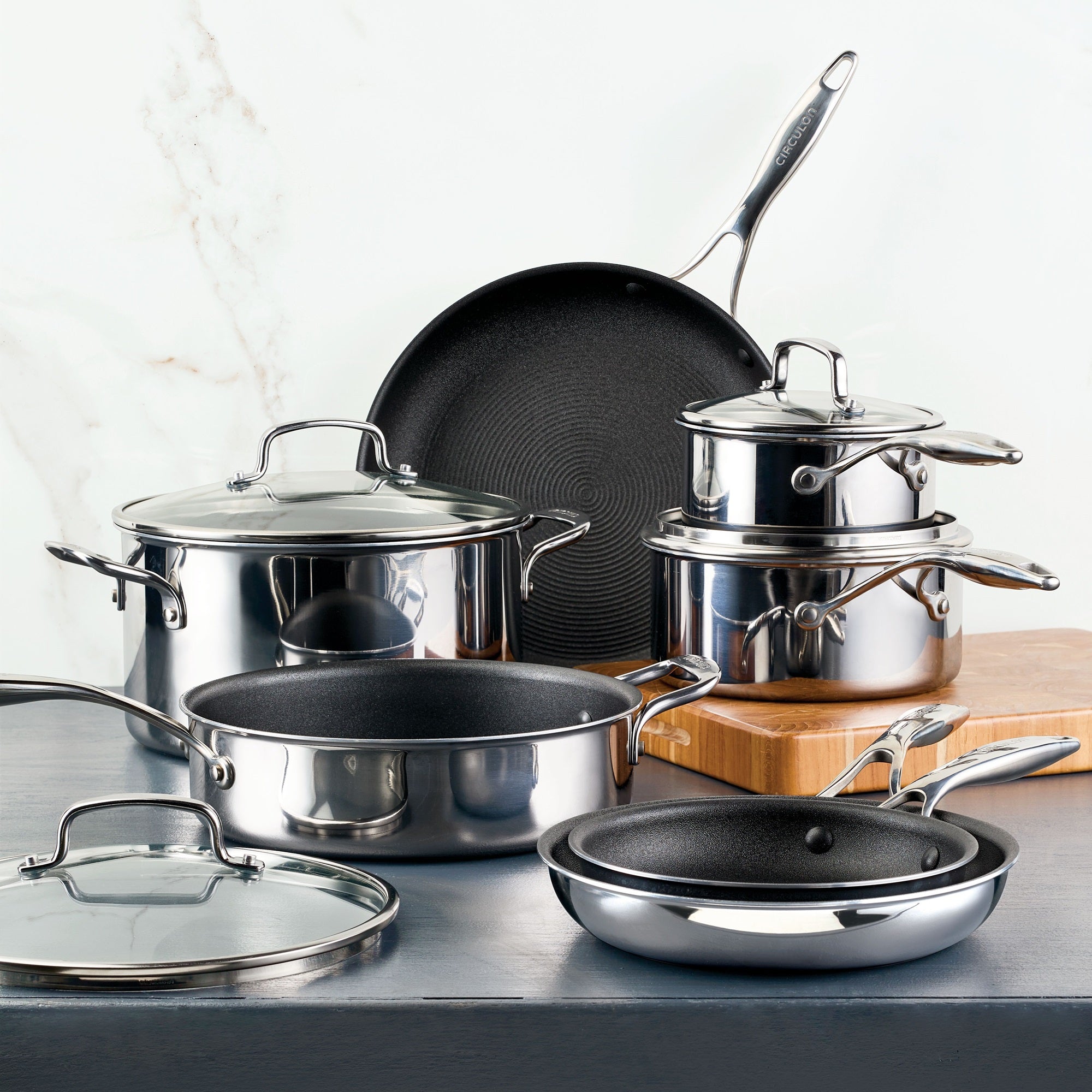 ScratchDefense Multi Layer Stainless Steel Extreme Non Stick Complete Pan Set 7 Pieces